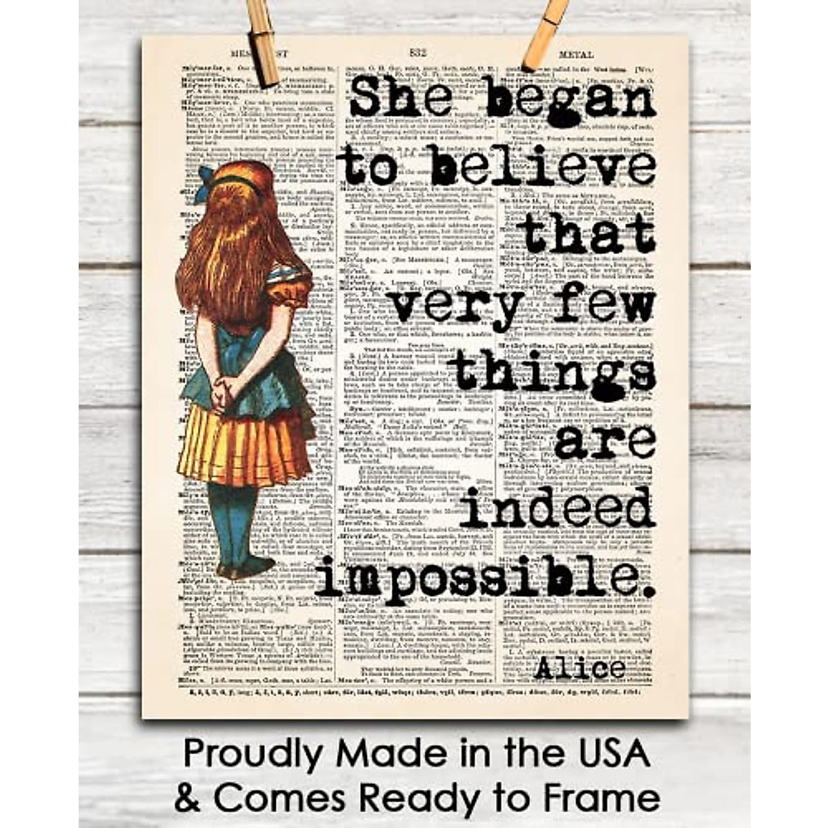 Motivational Wall Art Office Decor for Men & Women: "She Began To Believe" Alice in Wonderland 8x10 Inspirational, Motivational Poster & Positive Affirmations Wall Decor