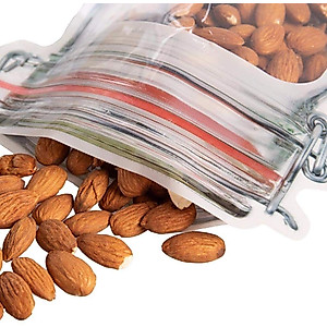 Mason Jar Zipper Bags, 20Pcs Reusable Storage Bags Mason Bottle Shape Storage Bags Portable Mason Jar Stand-Up Leakproof Food Saver Bags For Home Kitchen