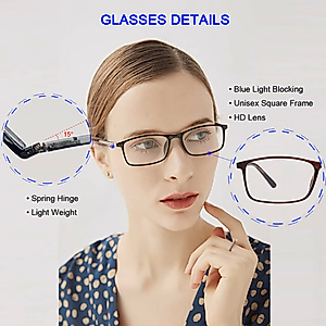 YTDBNS Reading Glasses for Men and Women, Blue Light Blocking Readers, Lightweight Rectangular Frame, Spring Hinge, Clear Vision, Stylish Eyeglasses,1.5