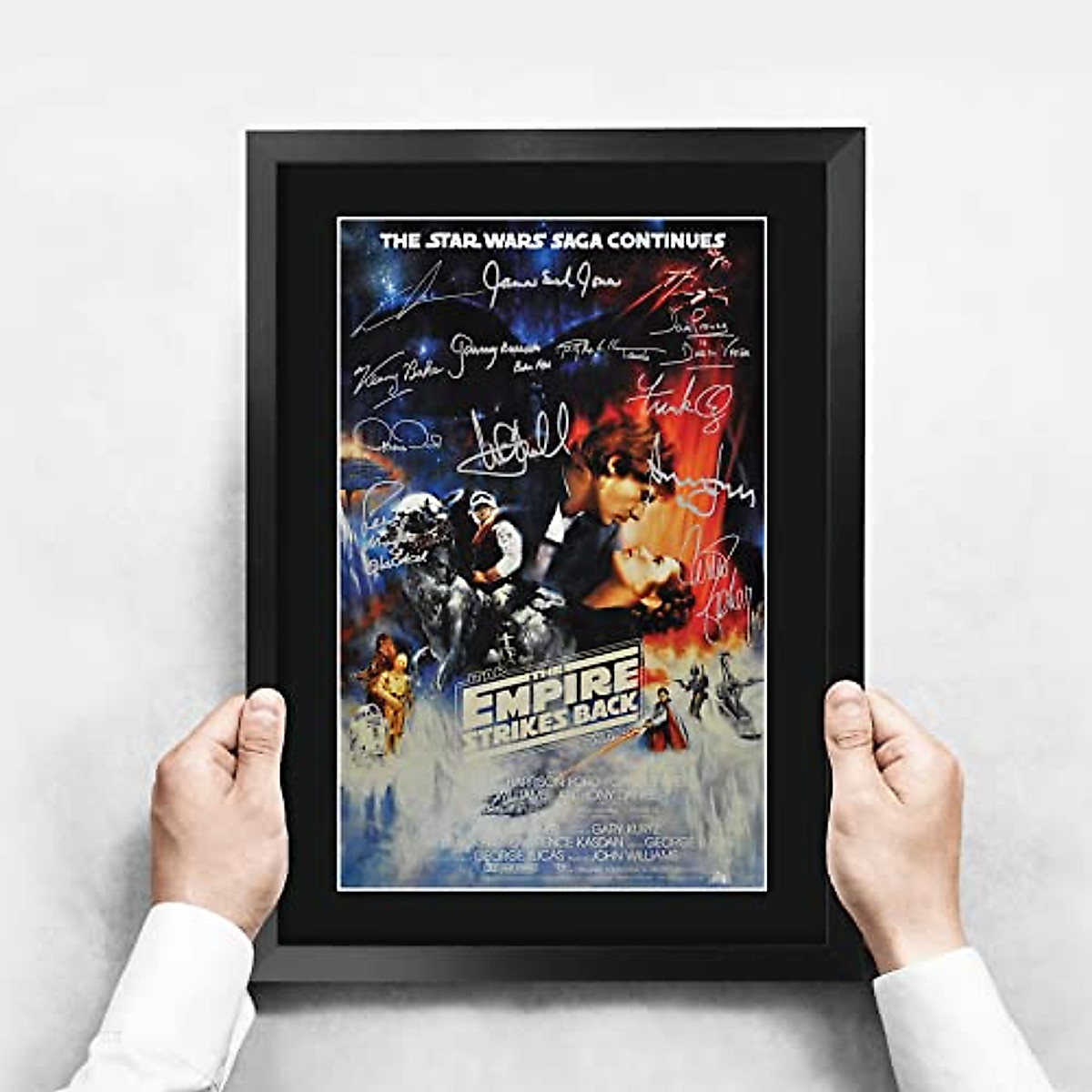 HWC Trading Star Wars - The Empire Strikes Back Movie Poster Cast Signed 16 x 12 inch Framed Gift Printed Autograph Film Print Photo Picture Display - 16" x 12" Framed