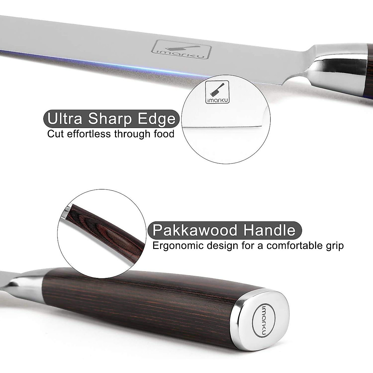 imarku Chef Knife - Pro Kitchen Knife 8 Inch Chef's Knives Japanese SUS440A Stainless Steel Sharp Paring Knife with Ergonomic Handle (Brown Handle)