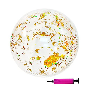 Yuguolorry Swimming Beach Ball Jumbo Pool Balls Confetti Glitters Inflatable Swimming Pool Water Ball Beach Outdoor Summer Party Favors for Adult Inflatable Beach Balls (Golden 23 Inch)