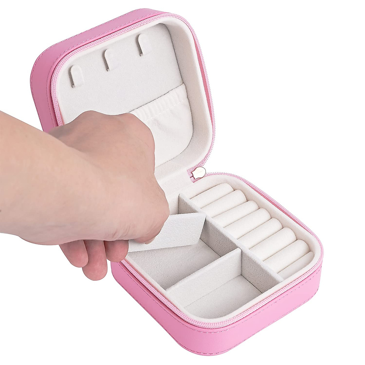 Luxury Leather Travel Jewelry Box for Women Mini Organizer Small Jewelry Portable Travel Case for Rings Earrings Necklace Multifunctional Storage Mother's Day Gift Women Wife Daughter Gift (PINK)
