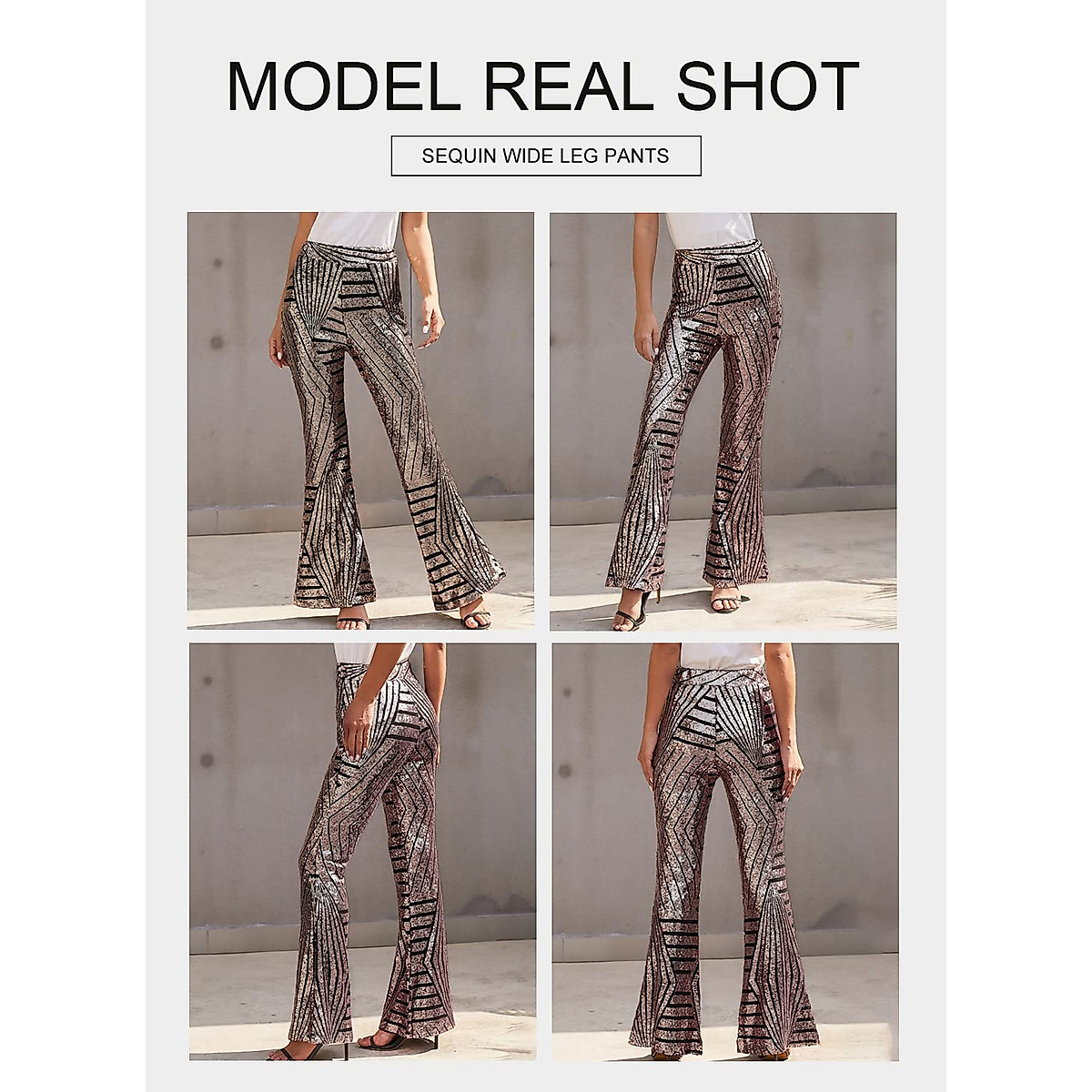 BLENCOT Bell Bottoms for Women High Waisted Wide Leg Palazzo Pants Bling Sequin Flared Trousers Brown XL