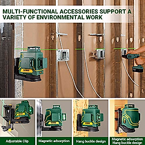 Laser Level 3D & 3 x 360°, Line Laser Green POPOMAN, USB Rechargeable, Self Leveling and Pulse Mode, Magnetic Pivoting Base, Auxiliary Supporting Bracket, Carrying Case Include - MTM350B