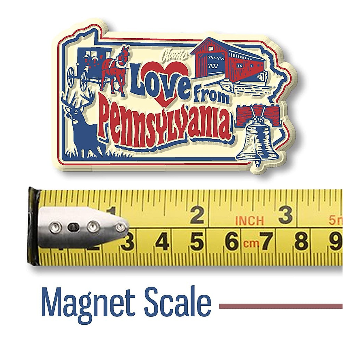 Love from Pennsylvania Vintage State Magnet by Classic Magnets, Collectible Souvenirs Made in The USA, 2.8" x 1.7"
