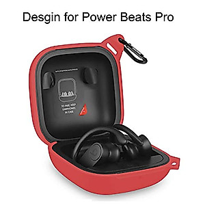 Anti Lost Carrying Protective Silicone Replacement Case for Beats Powerbeats Pro 2019 Full Body Protection Shockproof Powerbeats Charging Case Skin and Cover with Carabiner Red