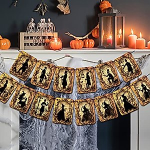 Vintage Halloween Banner-Gothic Style Halloween Garland Day of the Dead Skull Witch Bunting for Fireplace,Vintage Halloween Party Decoration Indoor