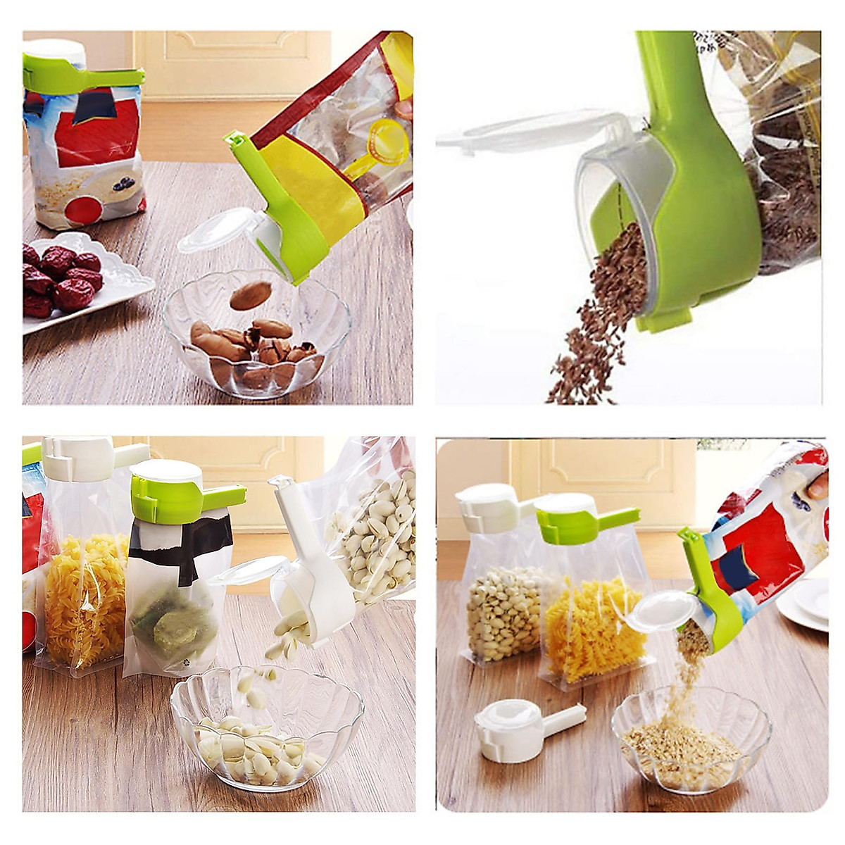 Bag Clips for Food,Food Storage Sealing Clips with Pouring Spouts, Bag Clips for Food,Chip Bag Clips,Plastic Cap Food Clips, Great for Organizing and Storing Food in the Kitchen (Black)