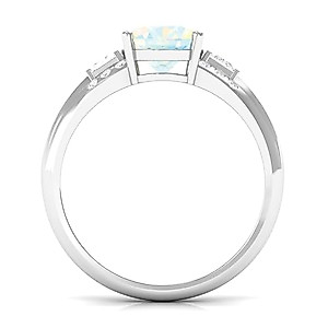Natural Certified Opal 8X10mm Oval Engagement Ring, AAA Quality, Ethiopian Opal Diamond Solitaire Ring - With Jewelry Box, 14K White Gold, Size:US 7.00