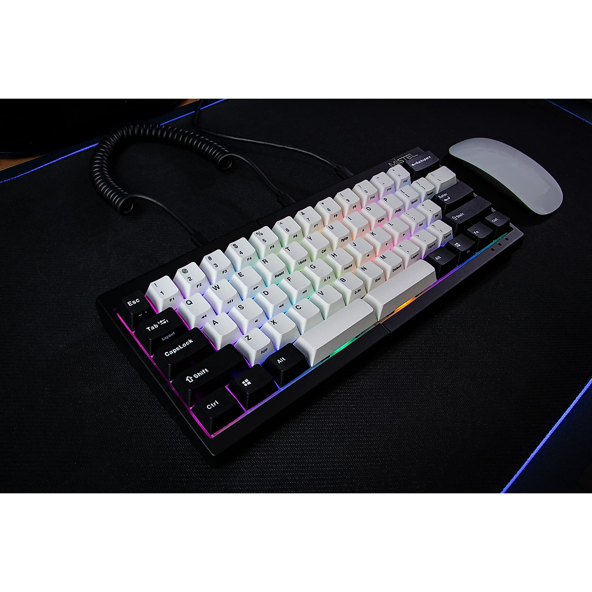 Mistel MD600RGB v3 60% Split Mechanical Keyboard, Two Tone PBT Double Shot Keycaps, Programmable Macro Support, USB to Type-C, Windows and Mac OS, Cherry MX Brown Switch
