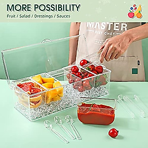 BELIBUY Condiment Server, Ice Chilled 5 Compartment Server CadCondiment Server,Condiment Containers with Lids, 5 Compartment Ice Chilled Caddy Clear Condiment Caddy with Iced Cube Fruit Serving Trays