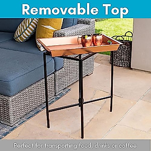 BIRDROCK HOME 25" Butler Tray Table with Removable Copper Top | 25" L x 15.6" W Top | Serving Tray with Stand | Black Iron | Contemporary End Table