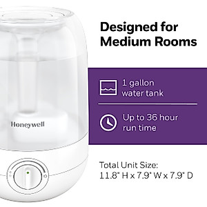 Honeywell Ultra Comfort Cool Mist Humidifier, White Cool Mist Humidifier for Bedroom, Room or Office. Easy to use, ultra-quiet operation for kids or baby humidifier, HUL545W