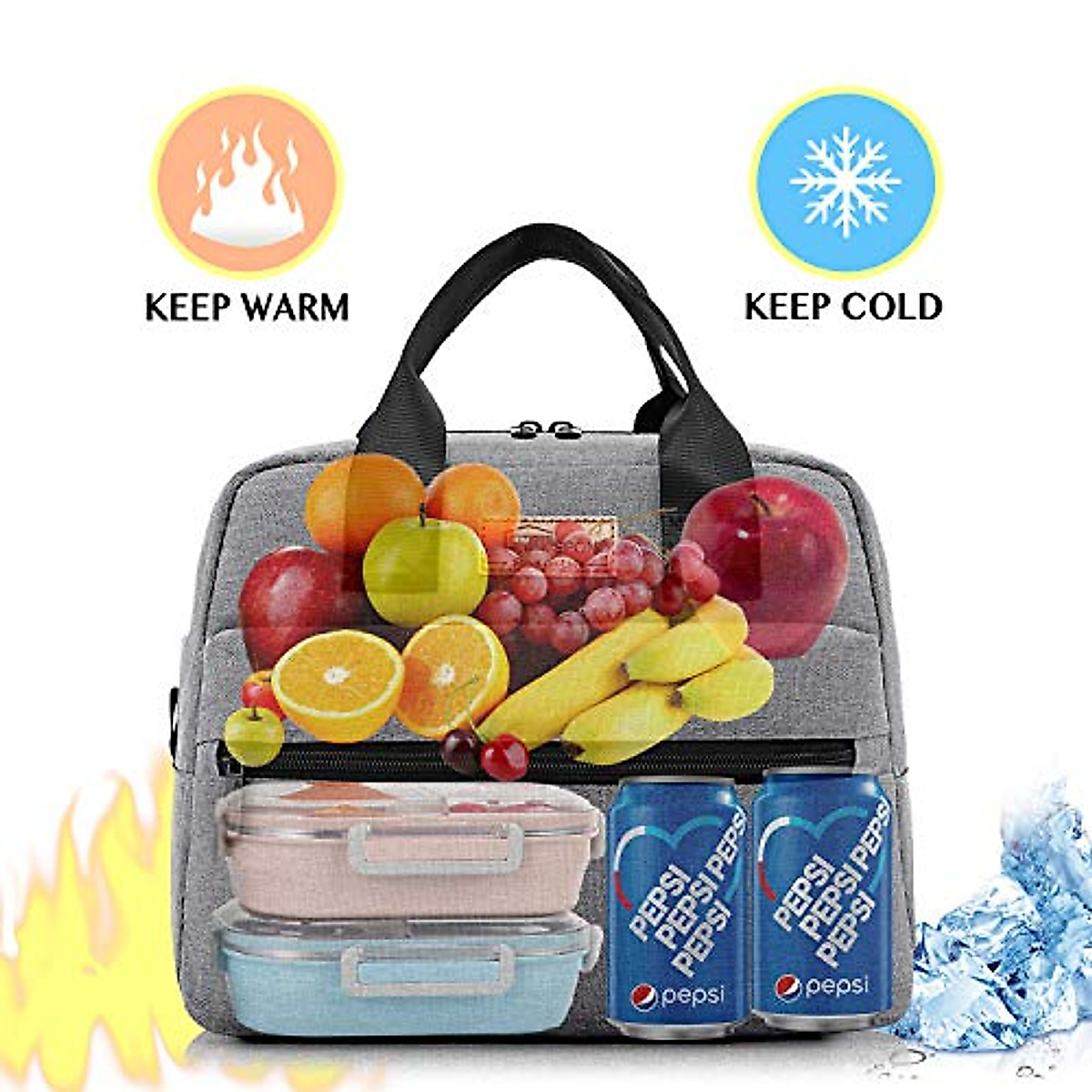 HOMESPON Insulated Lunch Bag for Women Men Lunch Box Cooler Lunch Tote for Work Picnic (Grey)