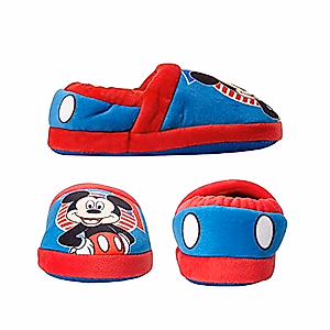 Disney Boys’ Mickey Mouse Slippers – Cozy Plush Fuzzy Slippers: Non-Slip, Non-Skid Slippers for Boys (Toddler/Little Kid), Size 11-12, Blue Red Mickey