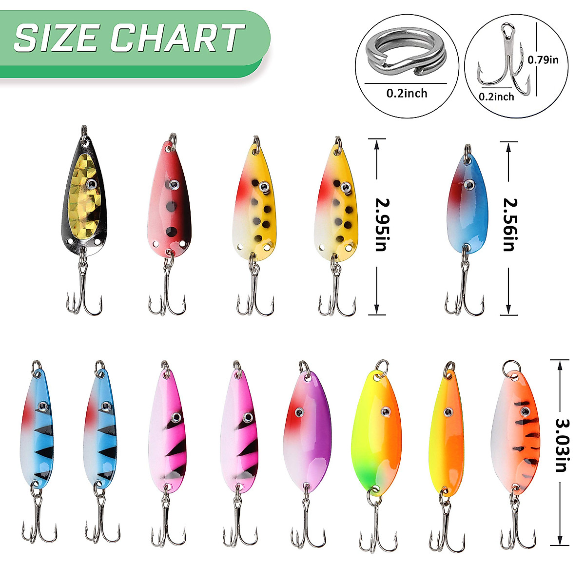 Fishing Spoons Lures Kit,30pcs Hard Metal Fishing Spinner Baits Trout Lures Casting Trolling Trout Spoons Fishing Lures with Treble Hooks for Bass Salmon Pike Walleye