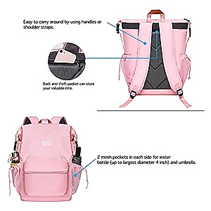 MOSISO Laptop Backpack for Women School College Students Fits 15.6 inch Computer, Oxford Cloth Fashion Business Travel Multipurpose Bookbag Casual Hiking Daypack with Front Pocket,Pink