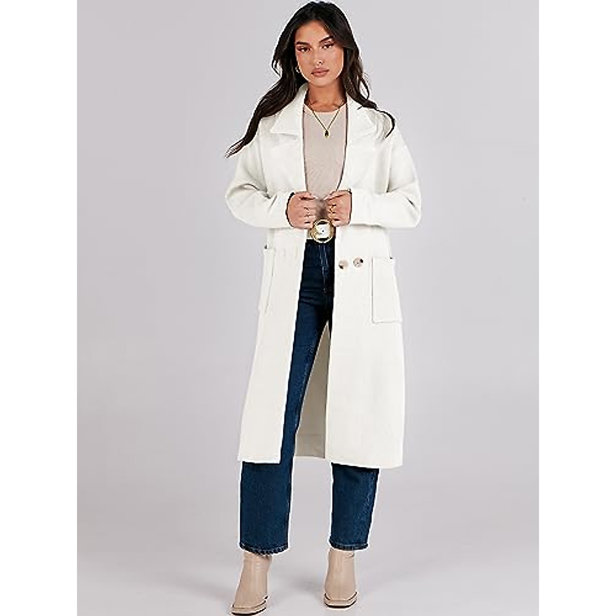 ANRABESS Women Fall Coat Long Sleeve Jacket Coatigan Open Front Button Pockets Long Cardigan Oversized Slouchy Sweater Coat 2023 Trendy Clothes B1132mibai-L