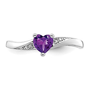 IceCarats 925 Sterling Silver Purple Amethyst Diamond Heart Ring Gemstone Love Band Size 7.00