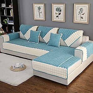 vctops Soft Corduroy Sofa Couch Cover, Plaid Sectional Couch Covers, Non-Slip Sofa Slipcover for Dogs Cats Kids(Blue,36"x36")