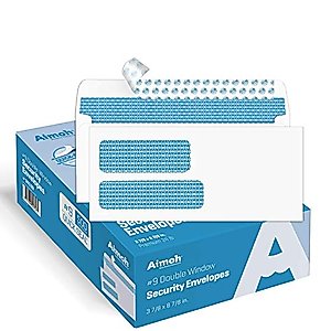 500#9 Double Window SELF Seal Security Envelopes - for Invoices, Statements & Documents, Security Tinted - Size 3-7/8 x 8-7/8-24 LB - 500 Count (30139)