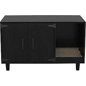 GDLF Modern Wood Pet Crate Cat Washroom Hidden Litter Box Enclosure Furniture House as Table Nightstand with Scratch Pad,Stackable (Black)
