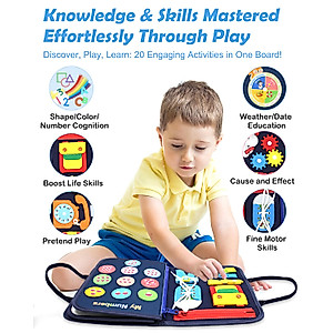 VARANO Montessori Busy Board Book Toy for 1 2 3 Year Old, Educational Sensory Toys for Toddlers 1-3, Car & Airplane Activities for Travel and Learning – Gifts for Boys and Girls (Jungle Animals)