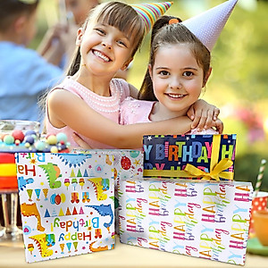 NESCCI Birthday Wrapping Paper,Birthday Gift Wrapping Paper,Wrapping Paper Roll-17 Inch X 32.8 Feet Per roll,Colorful Happy Birthday Pattern For Boys Girls, Perfect For Birthday Party, Baby Shower