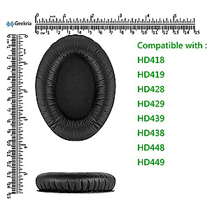 Geekria QuickFit Replacement Ear Pads for Sennheiser HD418, HD419, HD428, HD429, HD439, HD438, HD448, HD449 Headphones Ear Cushions, Headset Earpads, Ear Cups Cover Repair Parts (Black)