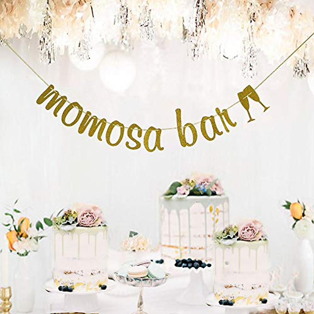 Momosa Bar Banner Gold Glitter, Baby Shower Bunting Sign, Bridal Shower Party Decors, Bachelorette Party, Wedding Mimosa Bar Party Decorations
