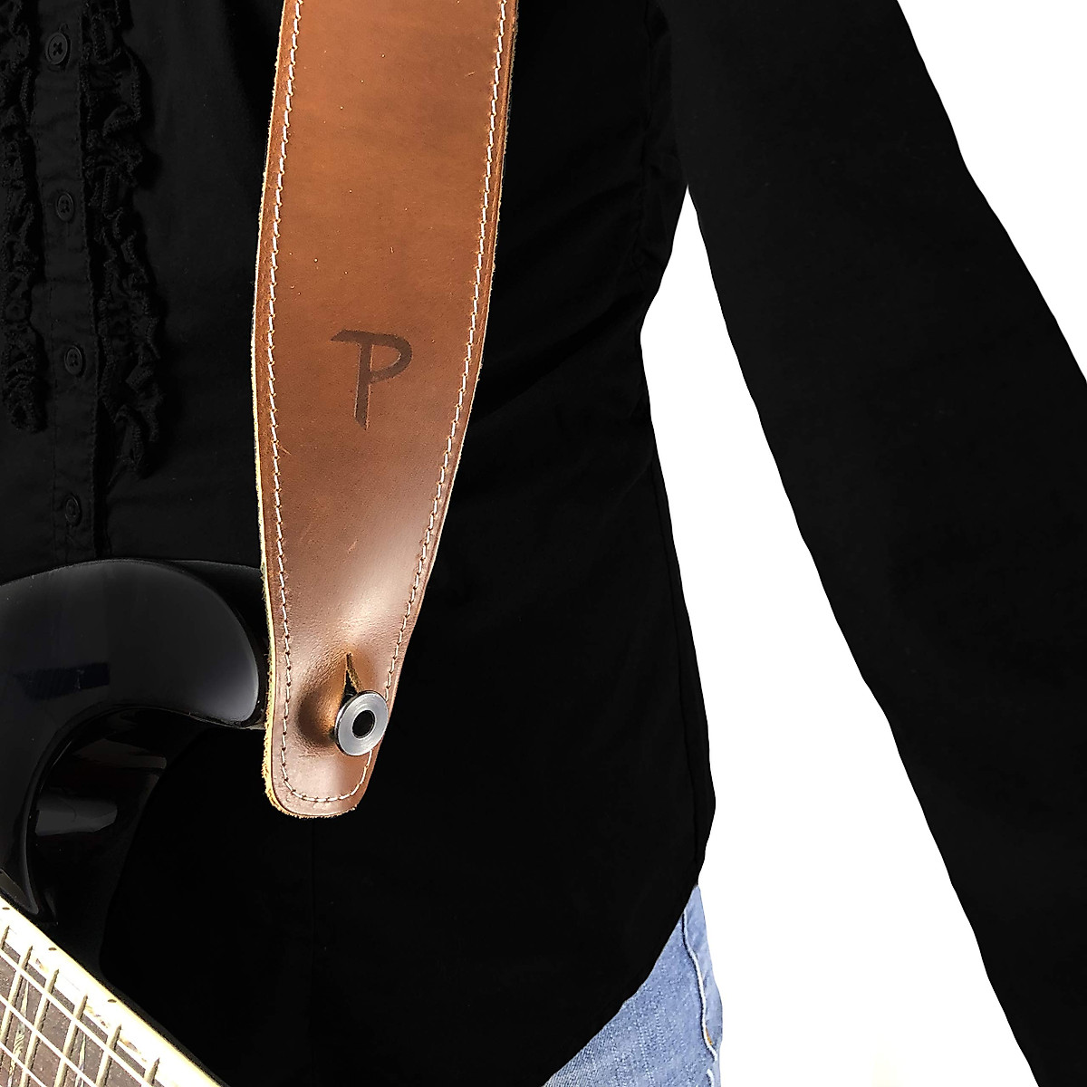 Perri's Leathers Ltd. - Baseball Leather Series - Adjustable Guitar Strap from 41” to 56” - Electric, Acoustic, Bass Guitar Strap - Tan (SP25S-7049)