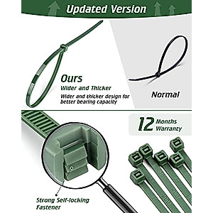 200pcs 4 Sizes Cable Zip Ties, Idemeet 12+10+8+4 Inch Heavy Duty PA66 Plastic Wire Ties, Premium Self-locking Nylon Cable Ties Decoration Tie Wraps for Gardening Fence Farming Grid Wall, Green
