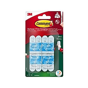 Command 17006H Outdoor Mini Hooks with Adhesive Strips- Outdoor Small Comand Hooks for Hanging decorations and other Light Items Damage Free