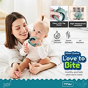 TFav Baby Bear Hand Teether -1 pc Blue -Silicone Teething mitt for 0-6 Months Boys & Girls -Hand Pacifier That Fits on Fist -Wearable Gloves Chew Toy -Calm Down The Fussy Baby Calm Down Fussy Baby