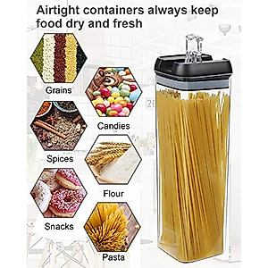 Airtight Food Storage Containers Kitchen-Cereal-Organization - McKain 7 Pieces BPA Free Plastic Pantry Container Set with 24 Labels and Spoon Set
