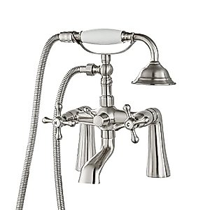 gotonovo Deck Mount Tub Bathtub Faucet Clawfoot with Handheld Shower 6 Inch Brushed Nickel Telephone Shaped Sprayer Showerheld Double Cross Handle