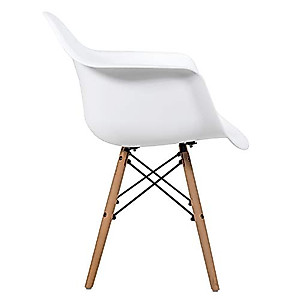 Giantex Dining Chairs Set of 4 White, Easily Assemble Modern Mid Century Dining Chairs with Wood Legs, Max Load to 330 Lbs, Plastic Kitchen Chairs with Arm for Dining Room