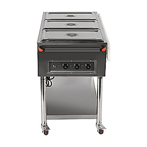 Commercial Restaurant Food Warmer, Stainless Steel Free-Standing Food Warmer Cart 3-Pot Steamer Table Electric Food Warmer 32-212F for Catering 44Inch