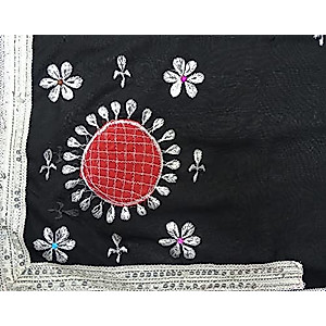 Peegli Indian Black Vintage Georgette DIY Craft Cloth Traditional Sarong Fabric Embroidered Textile