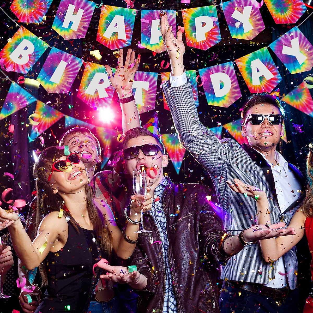 2 Pieces Tie Dye Birthday Party Supplies Happy Birthday Pennant Banner for Tie Dye Party Art Retro 60s 70s Theme Hippie Carnival Baby Shower Birthday Party Decorations