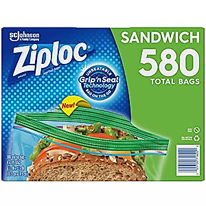 Ziploc Easy Open Tabs Sandwich Bags 580, 145 Count (Pack of 4)
