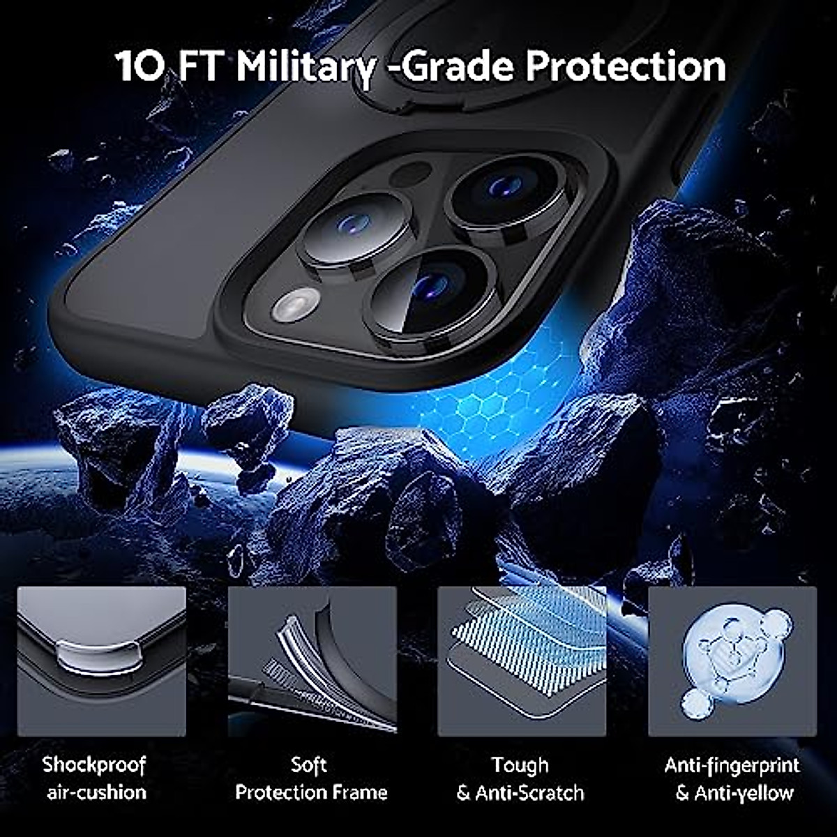 DASFOND Mag-Stand Designed for iPhone 14 Pro Max Case, 2023 Upgraded [All-in-1] [Compatible with MagSafe Invisible Ring Kickstand Transparent Matte Cover Military Shockproof Ultra Slim Case, Black