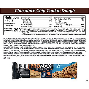 Promax Protein Bar, Chocolate Chip Cookie Dough, 20g High Protein, Gluten Free, 12 Count