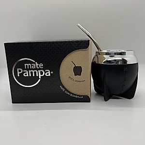 Mate Starter Pack - Mate Gourd - Milonga Yerba Mate - Easy to remove yerba - No curation necessary (Black, Narrow)