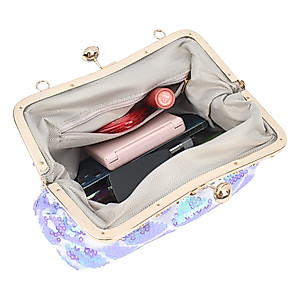 Women Mini Mermaid Scale Sequin Evening Handbag Clutch Chain Strap Cross-body Bag Kiss Lock