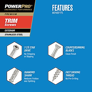 Power Pro Premium 305 Stainless Steel Trim Screws (#8 x 3") - 1lb Box