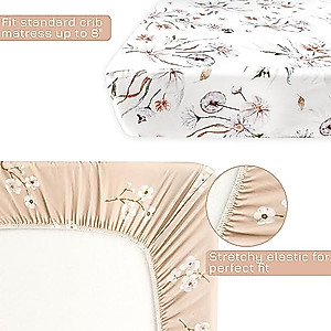 CARUILI Baby Girl Crib Sheets 2 Pack, Fitted Crib Sheet Girl for Standard Crib and Toddler Bed Mattress, Soft Breathable Jersey Cotton Toddler Bed Sheet Set, Vintage Floral & Butterfly