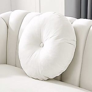 FULife 72" Velvet Upholstered Loveseat Tufted Futon Sofa,Chesterfield Accent 3 Seaters Sofá Couch with Nail Arms&2 pillows for Living Bedroom/Apartment/Office/Studio/Bonus Room/Compact Places, Beige