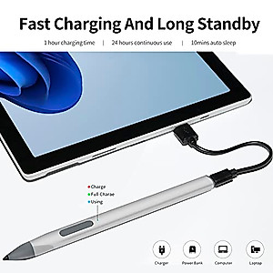 SSS·GRGB Stylus Pen for Microsoft Surface Pro9/8/X/7/6/5/4/3 Surface Go 3/2/1 Surface 3/Laptop/Studio/Book 4/3/2/1 with 4096 Tilt Pressure Palm Rejection Magnetic Attachment Rechargeable, Silver
